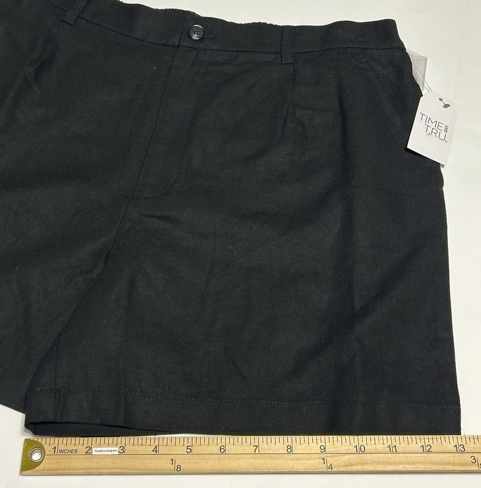 Time & Tru Women’s Black Linen Blend Front Pleat 5” Inseam Shorts NWT L ...