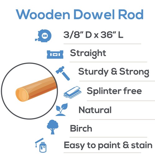 Wooden Dowel Rods 3/8 x 36 inch, Unfinished Sticks Crafts & DIY ...