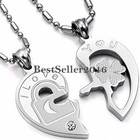 2pcs His&Hers Matching Heart Love Key Pendant Stainless Steel Couple ...