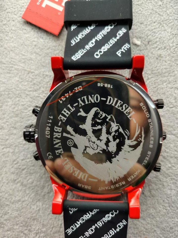 Diesel DZ7431 Mr Daddy Red Rubber Band Black Dial With Date Men's | eBay