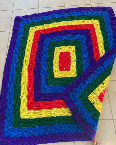 Rainbow Knit Crochet Afghan Blanket Throw 45x51 Pride Granny Maximalist ...