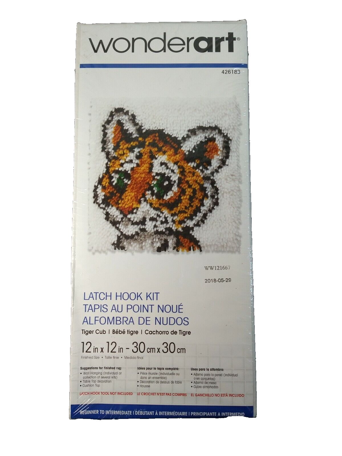 Wonderart Latch Hook Kit 12" x 12" Tiger Cub Canvas Hook 426183 Cute ...