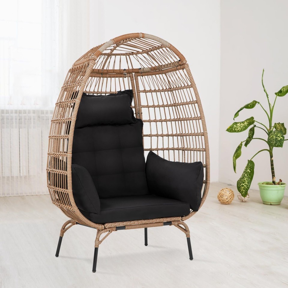Egg Chair Egg Basket Rattan Chair Steel Frame Oversized Indoor Outdoor ...