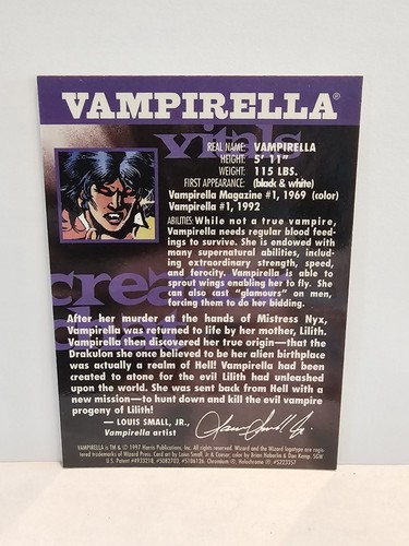 Vampirella Foil Vintage 1997 Wizard Harris Productions Trading Card #16 ...