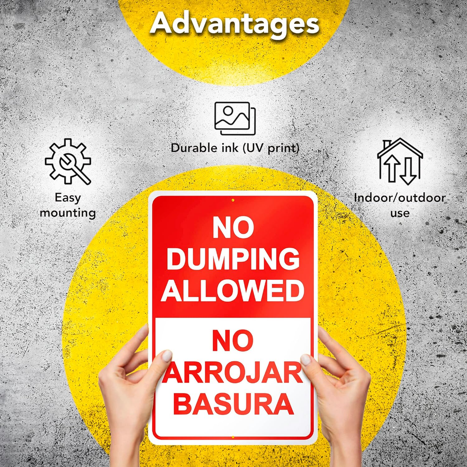 No Dumping Sign - 8X12 Aluminum No Arrojar Basura Sign - No Dumping ...