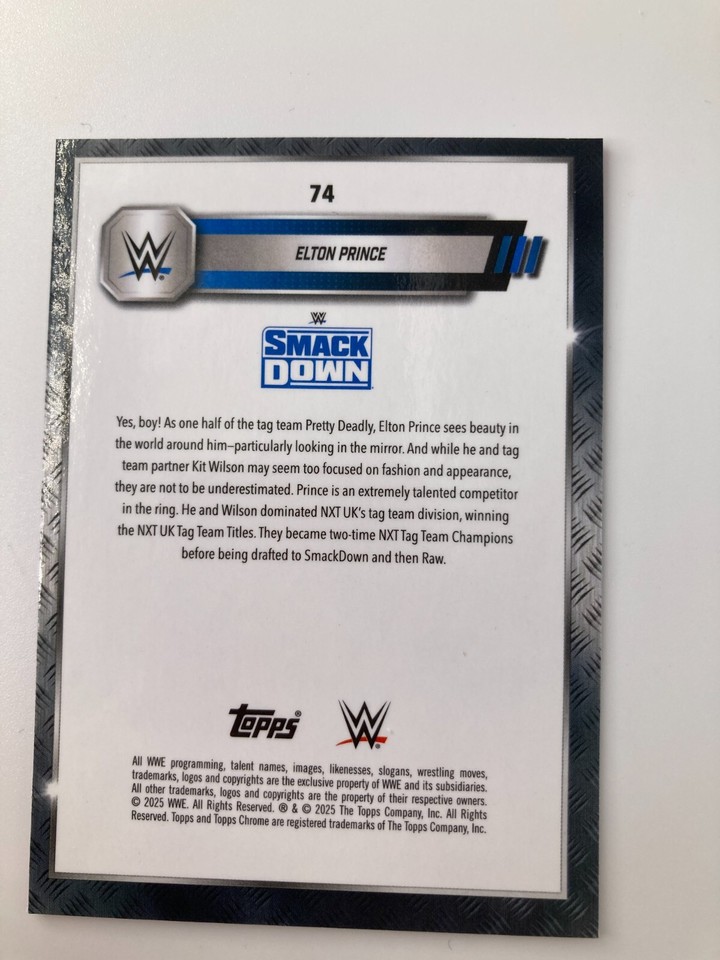 TOPPS WWE CHROME 2025 ELTON PRINCE SMACKDOWN PINK SHIMMER REFRACTOR ...