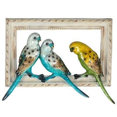 Blue & Green Parakeets Budgies Figurine Sculptured Bird Frame 10" Long ...
