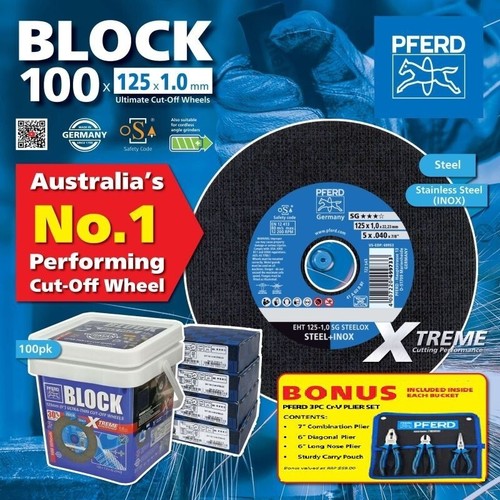 Cut-Off Wheels 125mm x 1mm Pferd Pack of 100 - BONUS PLIERS 3 PCE SET ...