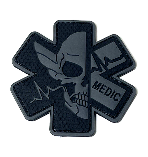 3D Skull Medic PVC Patch, Paramedic EMT Gray Black Patch, Hook and Loop | eBay