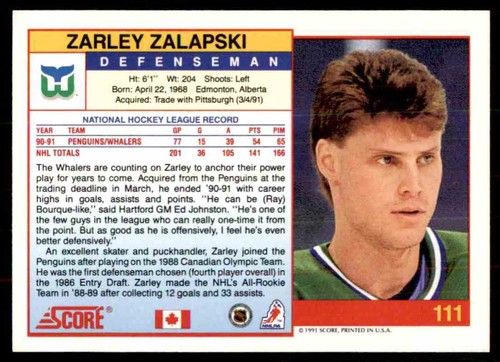 1991-92 SCORE CANADIAN ENGLISH ZARLEY ZALAPSKI #111 | eBay