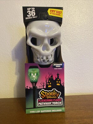 Spooky HALLOWEEN Flickering Flame Pathway LED Torch Lamp Adjustable ...