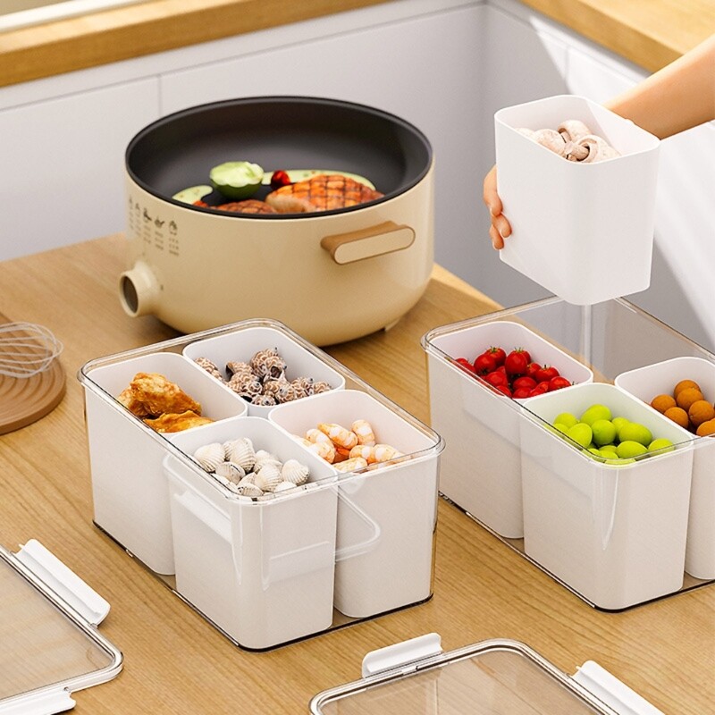 Vegetable Fruit Storage Box Fridge Organizer Drain Basket Onion Clear ...