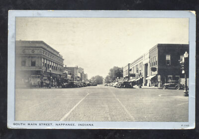 NAPPANEE INDIANA DOWNTOWN MAIN STREET SCENE VINTAGE POSTCARD OLD CARS ...