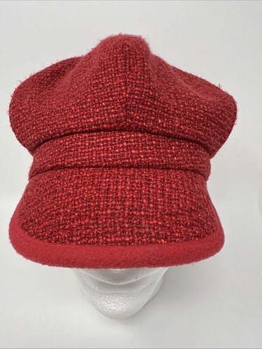 Tweed Crosshatch reversible Red Baker Boy Hat Fleece Lined Cap Size S/M ...