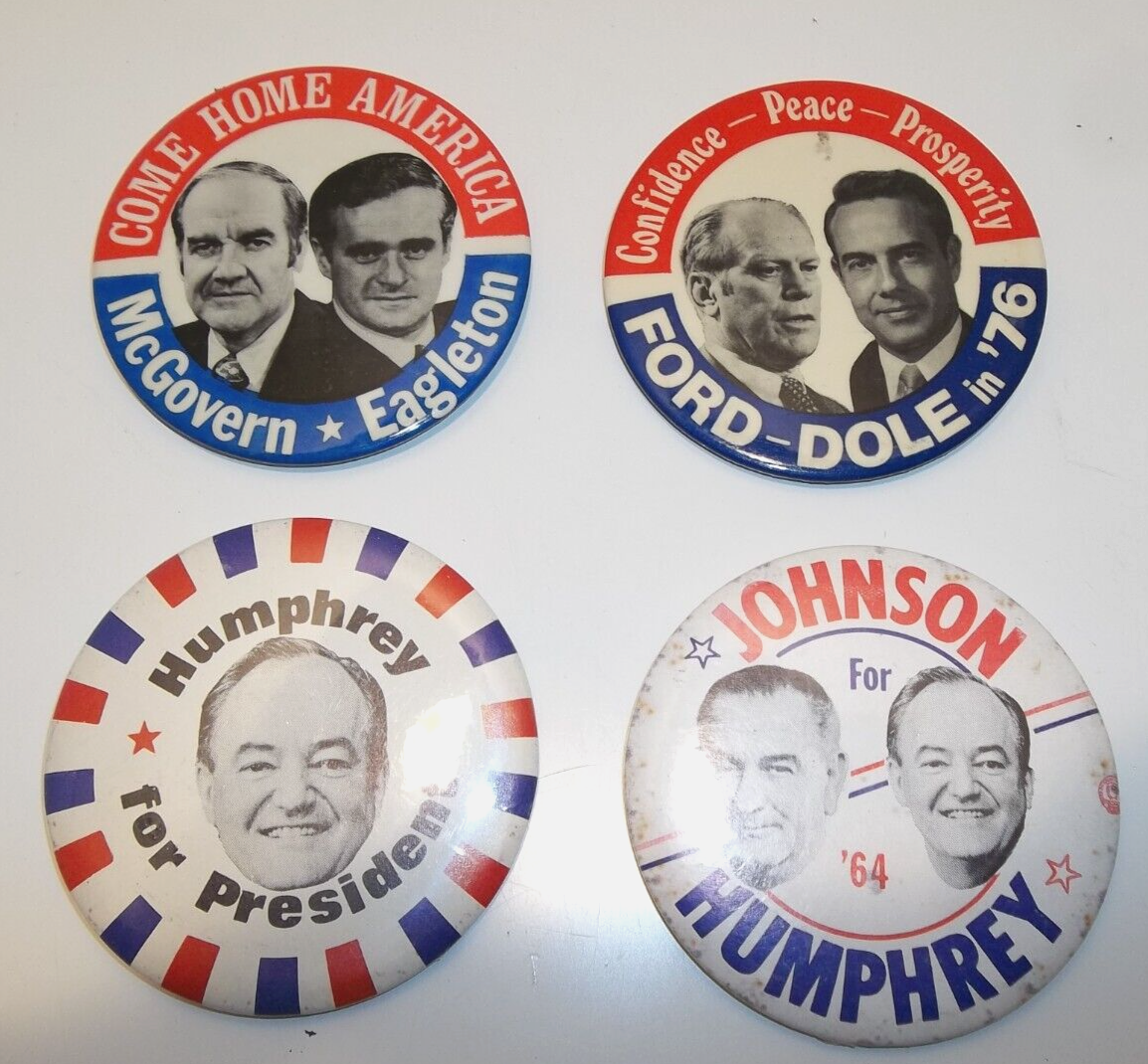 Lot of 4 Presidential Campaign pins buttons Humphrey Ford Dole Johnson ...