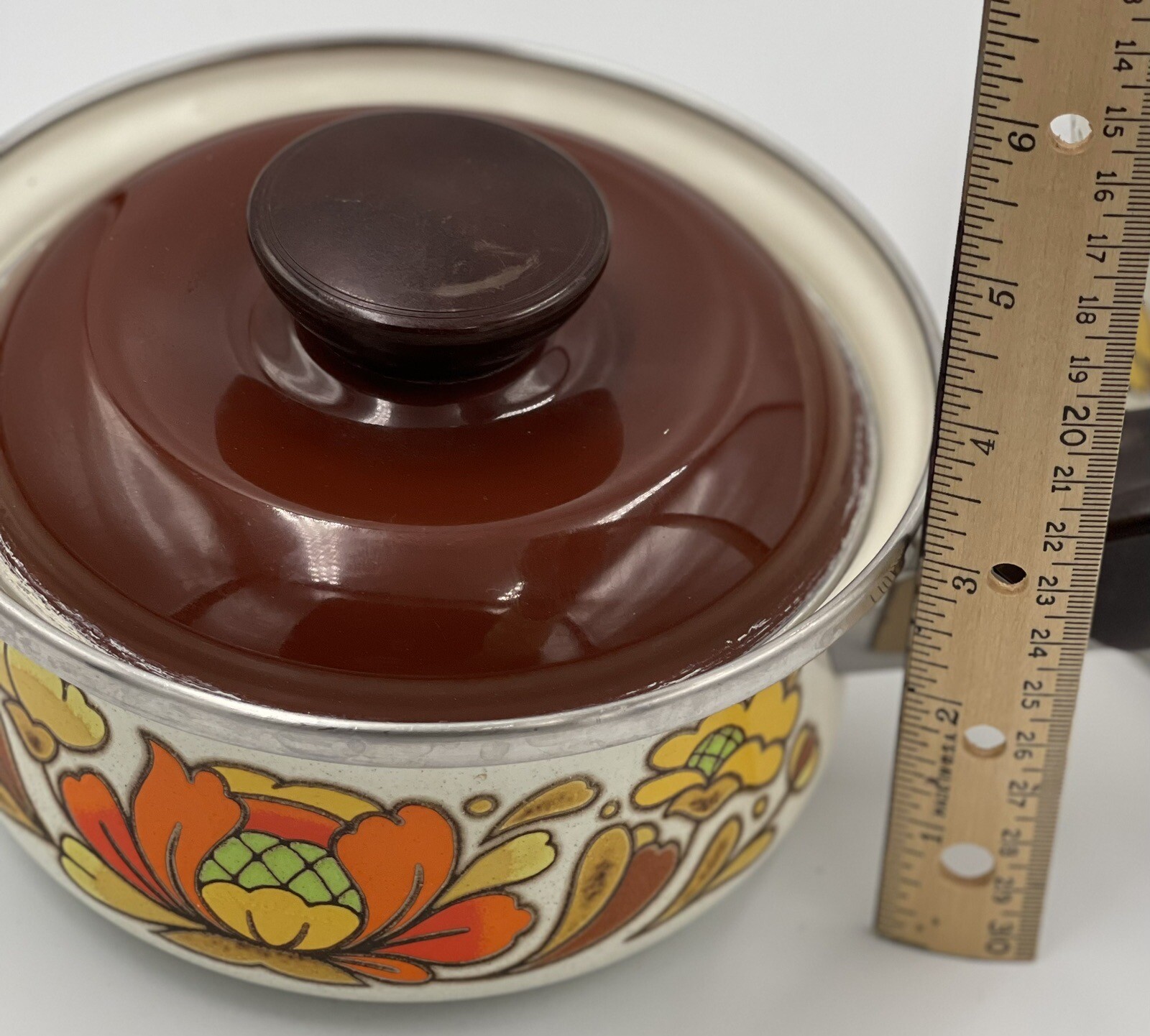 Set Of 2 Vintage Sanko Ware Country Flowers Porcelain Enameled 1&2QT ...