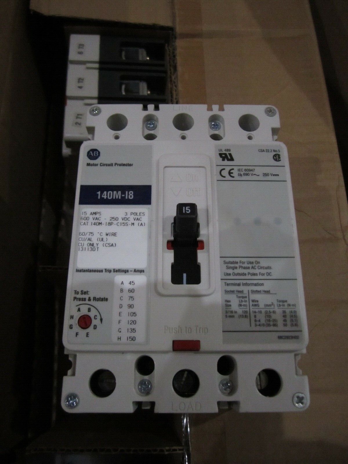 NEW ALLEN-BRADLEY MOTOR CIRCUIT PROTECTOR 140M-I8P-C15S-M BREAKER 15A ...