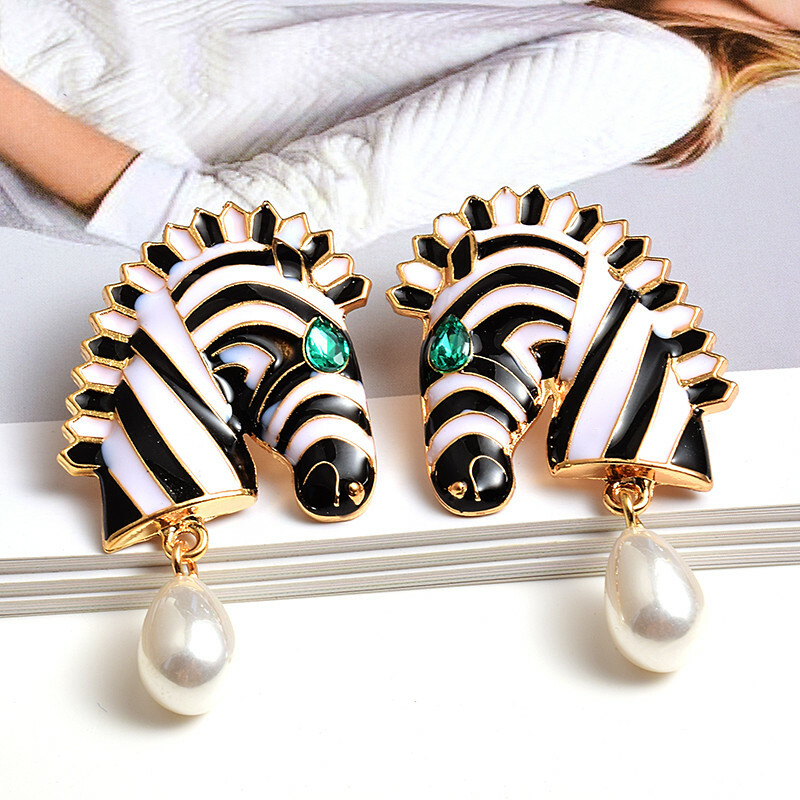 Yellow Gold Plated Women Jewelry Adorable Zebra Drop Earring White Pearl Jewelry | eBay
