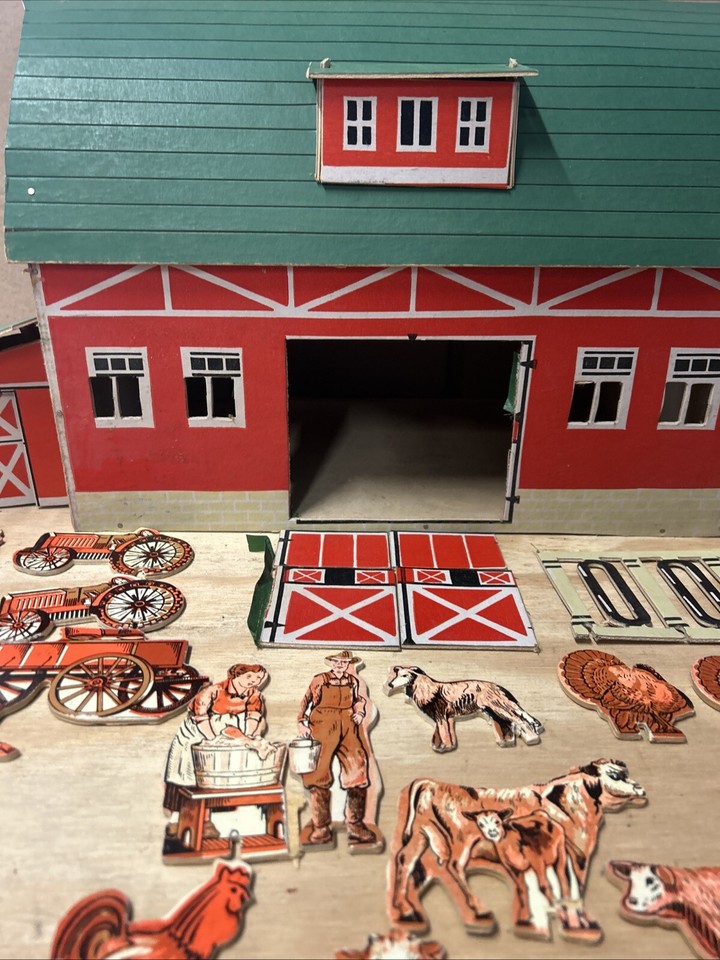 Vintage Sears Toy Barnyard Farm Play Set Barn Animals Cardboard Wood | eBay