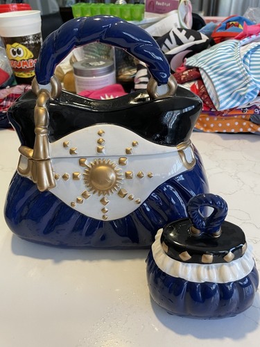 New Lot of 2 Ceramic Purse/Handbag Container Jar Decor Set Large 9.5”x9 ...