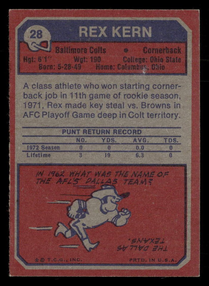 1973 Topps #28 Rex Kern - EXMT | eBay