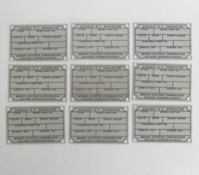 Lot Bendix Aircraft DC Generator Data Plate | eBay