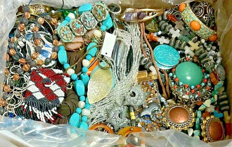 Unsorted Jewelry Vintage Modern Huge Lot Junk Craft Box FULL 3 POUNDS ...