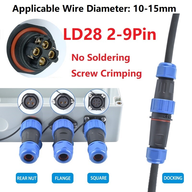 2-9 Pin IP68 Waterproof Connector Screw Crimping Inline Plug Socket 10 ...