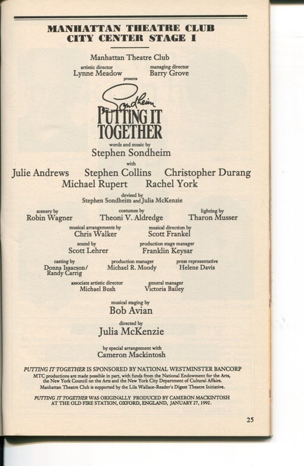 Julie Andrews Rachel York Stephen Sondheim Putting It Together Rare ...