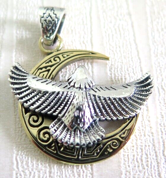 EAGLE HAWK MOON MEXICAN AZTEC STERLING 925 SILVER PENDANT | eBay