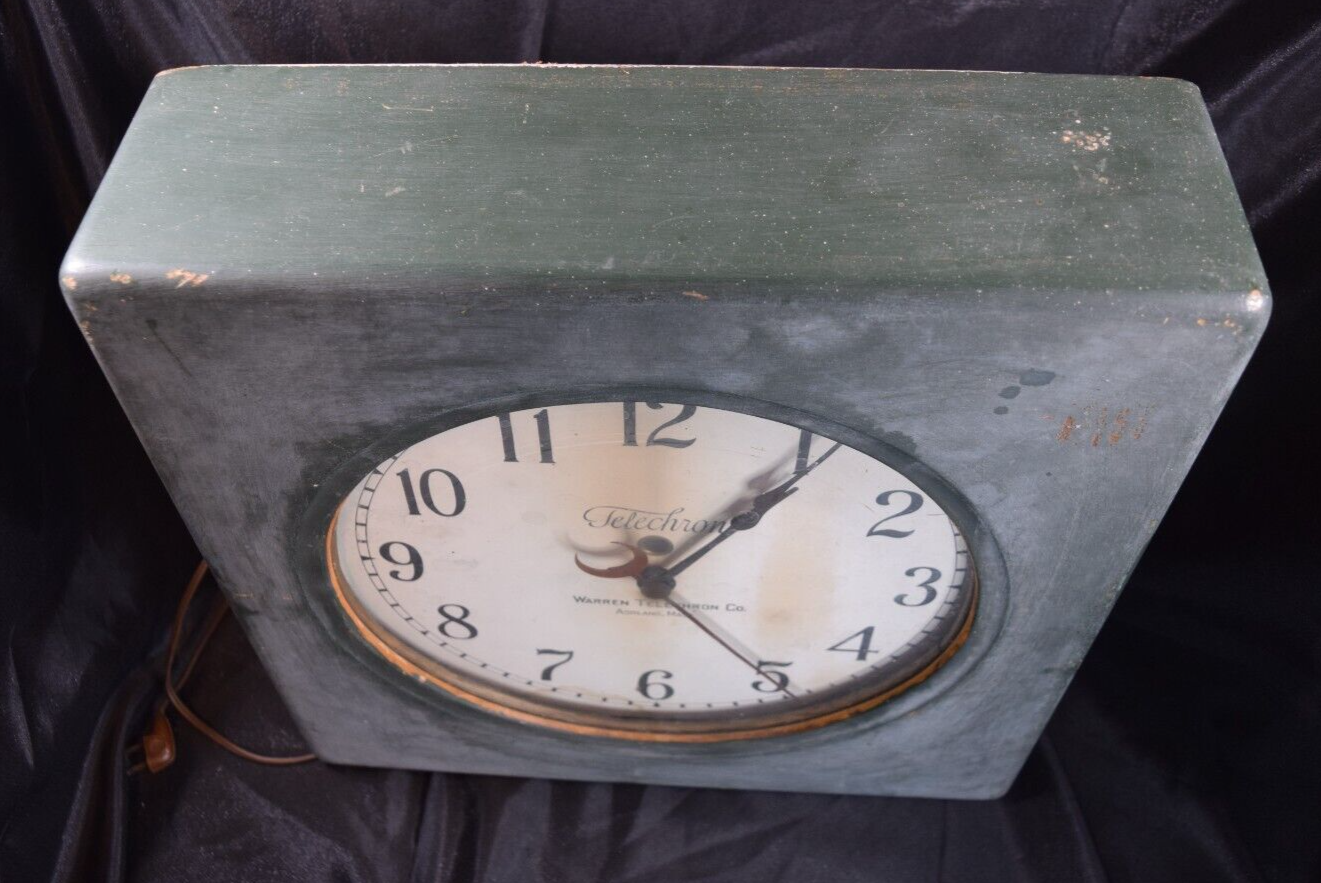 Antique Warren Telechron Wooden School Electric Wall Clock Early 1900's ...