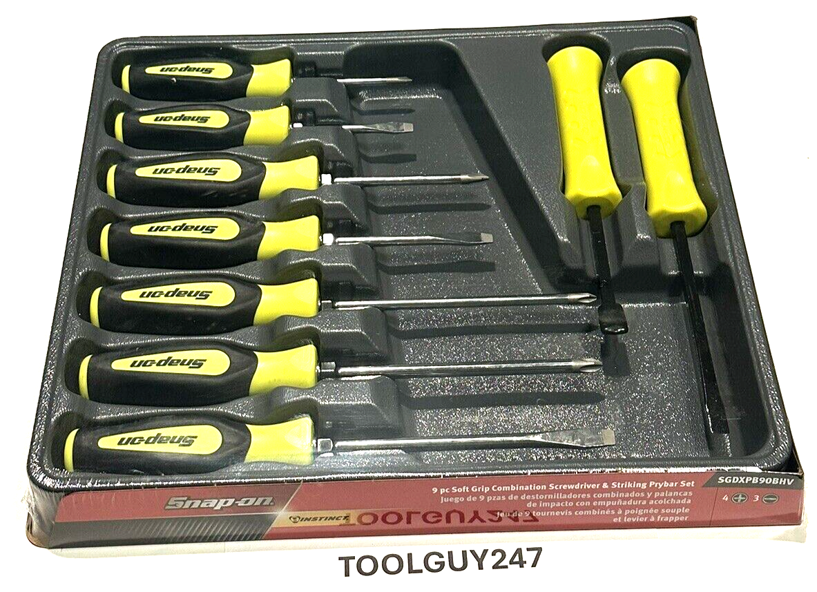 SNAP ON SGDXPB90B HV 9Pc HI-VIZ Soft Grip Screwdriver Striking Prybar ...