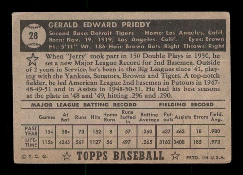 1952 Topps #28 Jerry Priddy G/VG X2974884 | eBay