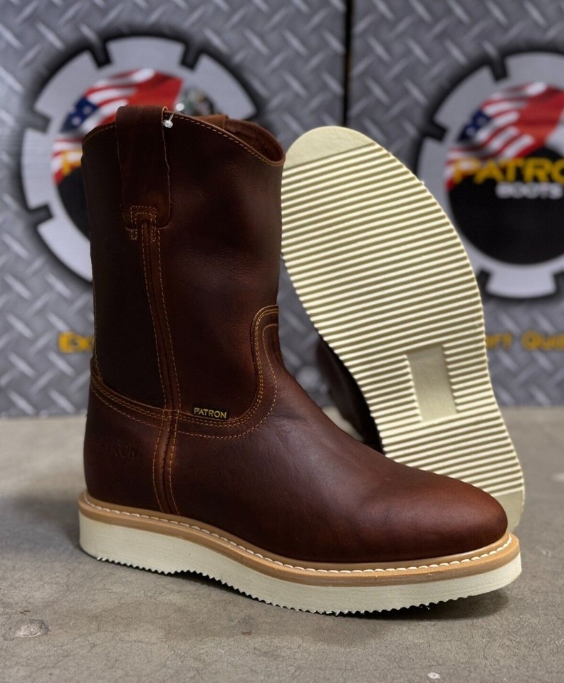 MENS WORK BOOTS GENUINE LEATHER ROBLE DUAL SOLE PATRON PULL UP BOTAS DE ...