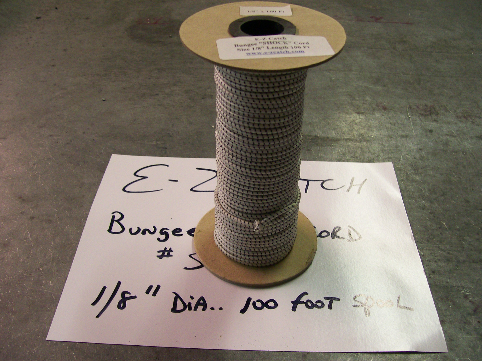 E-Z Catch Bungee shock cord 1/8" x 100' Spool, White w/ Black Tracer ...