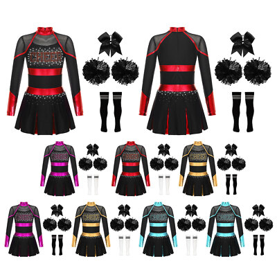 Girls Cheer Leader Costume Fancy Dress Kids Halloween Cheerleading ...