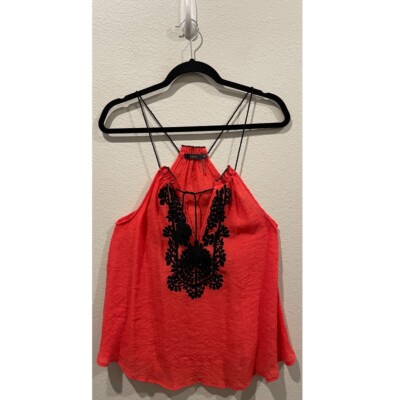 THML Orange Red Embroidered Tank Top Size M | eBay