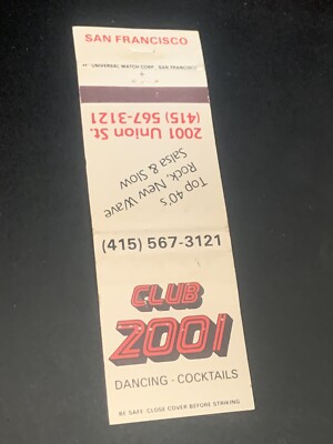 Vintage California Matchbook “Club 2001 Dancing & Cocktails” San ...