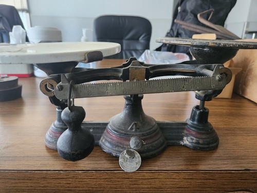 Antique Cast Iron Counter Balance Scale with Weights | eBay