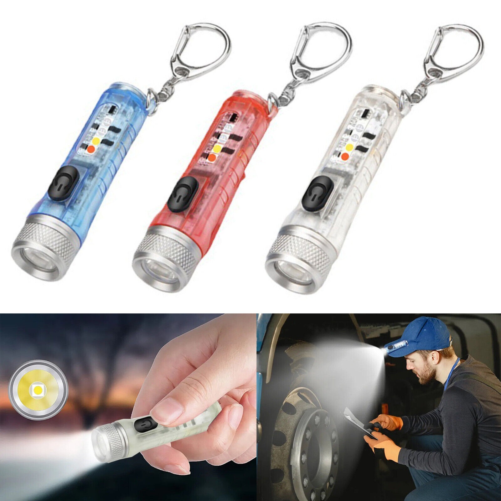 Key Ring LED Torch Flashlight Portable Mini Keychain USB compact ...