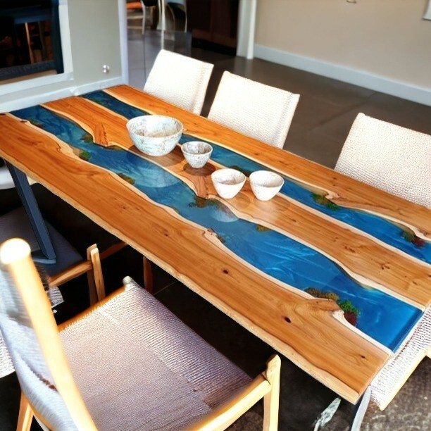 Epoxy dining table, blue epoxy table, river epoxy Table, 60"x36" epoxy ...