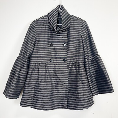 Samuel Dong Jacket Coat Womens Size Large Black White Striped Flare ...