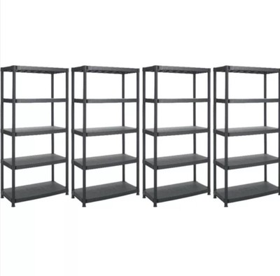 5 TIER X 4 BLACK RACKING SHELVING PLASTIC SHELVES RACK STORAGE SHELF ...