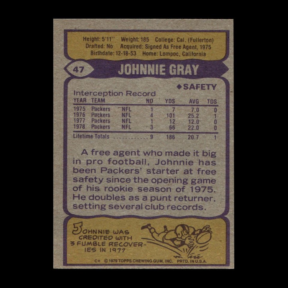 Johnnie Gray 1979 Topps Green Bay Packers #47 R309I 2 | eBay