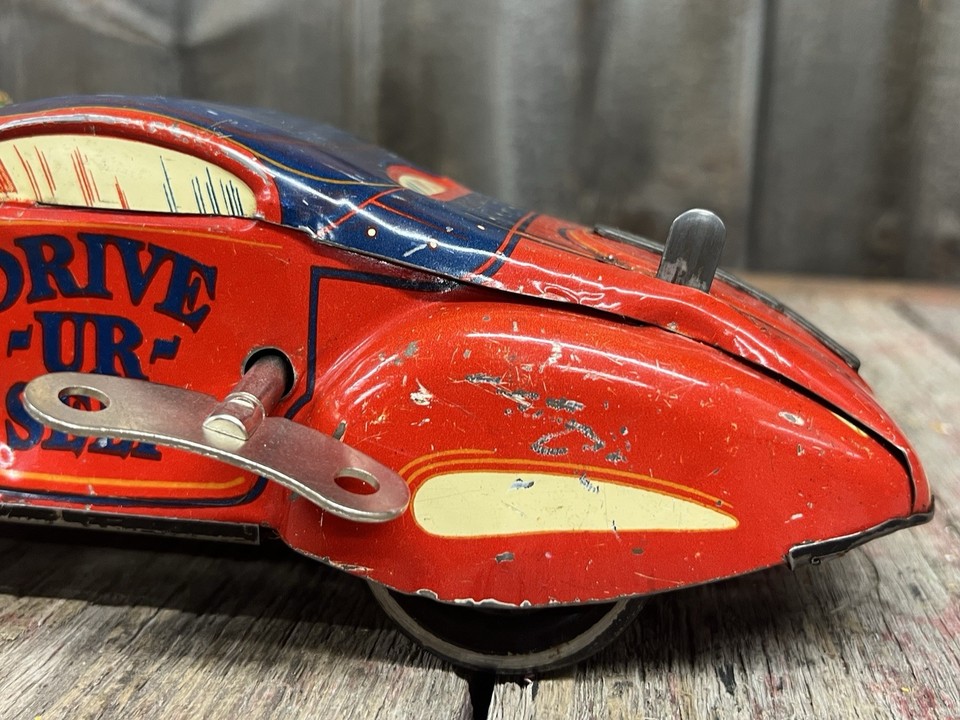 🔥Vintage 30’s MARX Streamline Wind Up Tin Litho Toy DRIVE ~UR ~ SELF ...