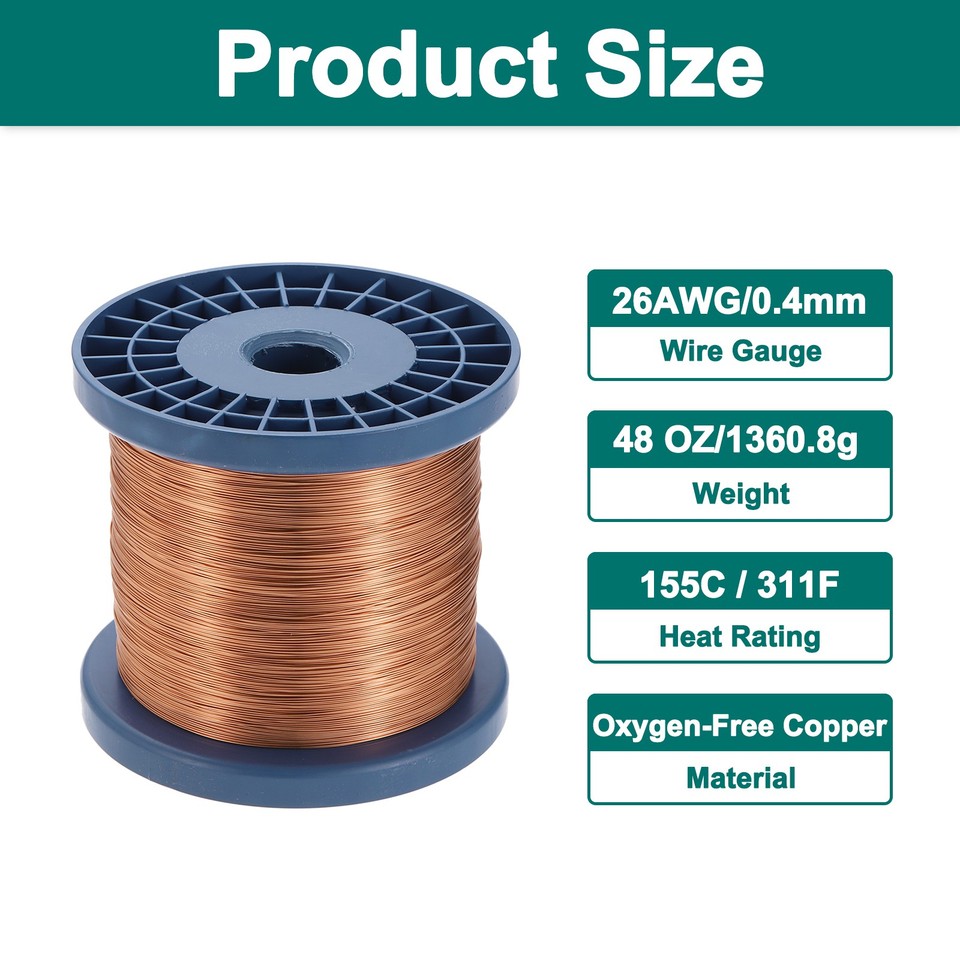 26 AWG Magnet Wire, 26 Gauge 48 oz Enameled Copper Wire, 155C(311F ...
