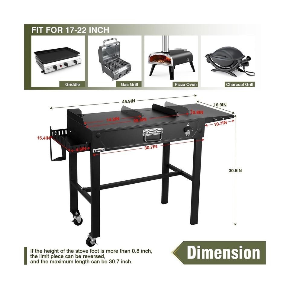 Bestfire Sturdy Outdoor Grill Table with Wheels - Movable Camping ...