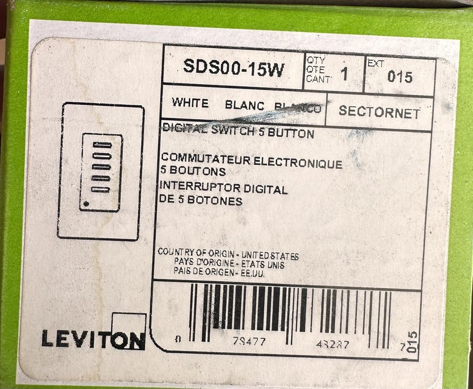Leviton SDS00-15W Digital 5 Push Button Station Switch Wall Mount ...