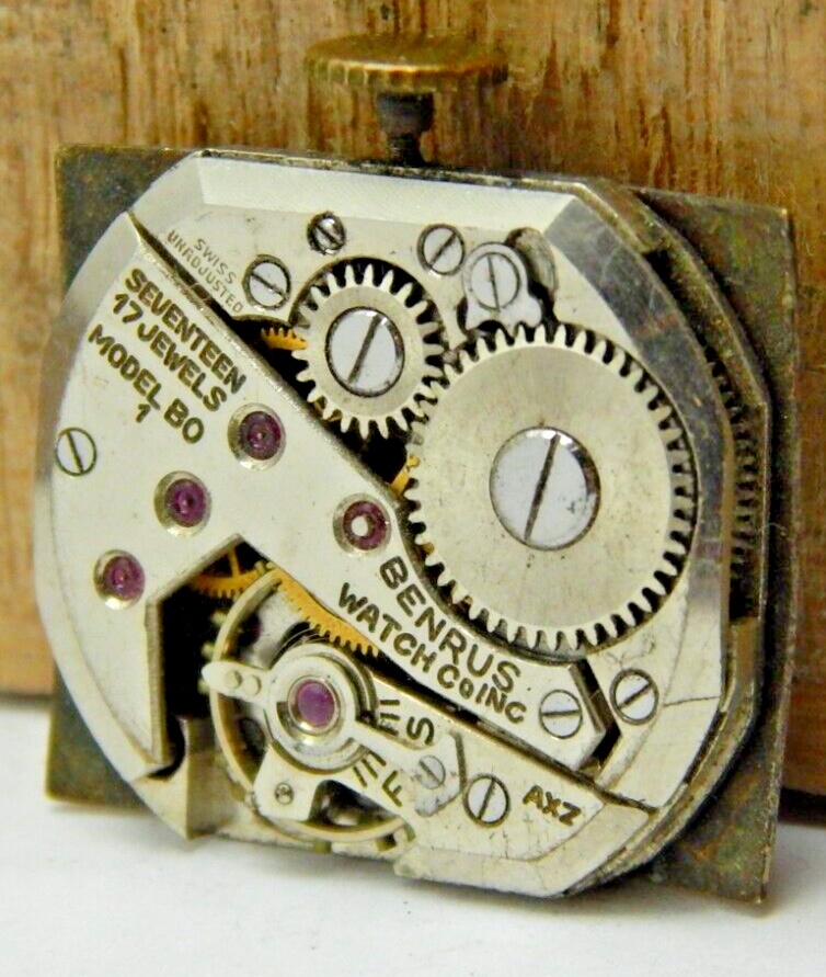 Vintage Benrus B01 17 jewel men's wrist watch movement with dial hands ...