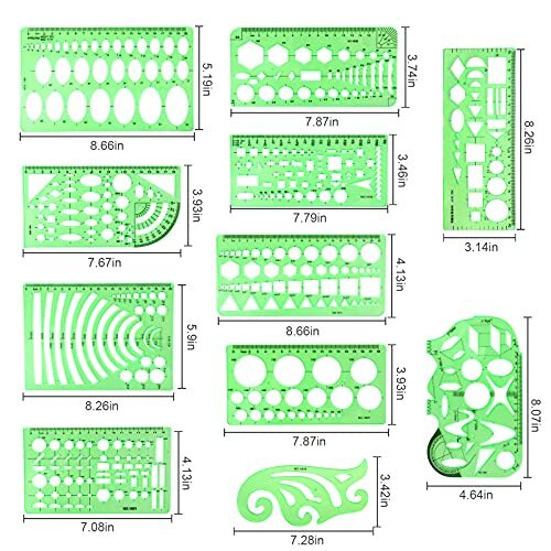 11PCS Geometric Drawings Templates, Drafting Stencils Measuring Tools ...